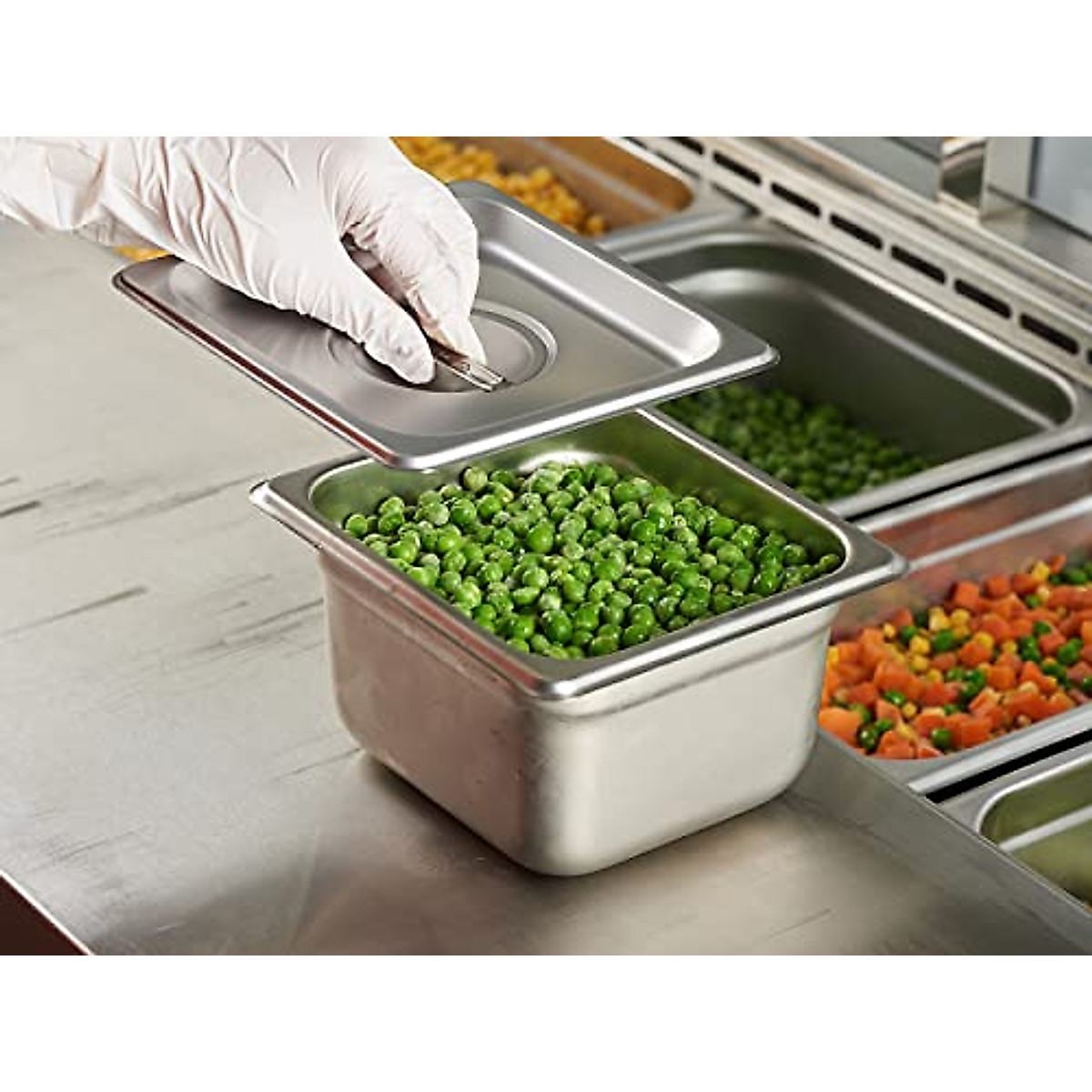 CURTA 6 Pack Anti-Jam Hotel Pans with Lids, 1/6 Size 4 Inch Deep, NSF Commercial 18/8 Stainless Steel Chafing Steam Table Food Pan with Covers