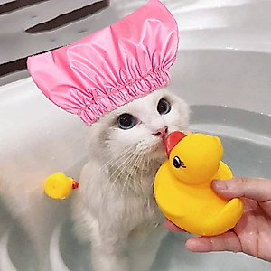 Pet Shower Cap - Waterproof Reusable Bath Ear Covers with Adjustable Strap Prevent Water in Ears Elastic Headgear for Cat Dog Kitten Puppy (S (10.2''-13.4''), Pink)