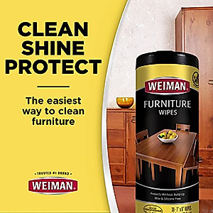 Weiman Wood Cleaner and Polish Wipes - Clean, Polish & Protect Wood Furniture, 30 Count