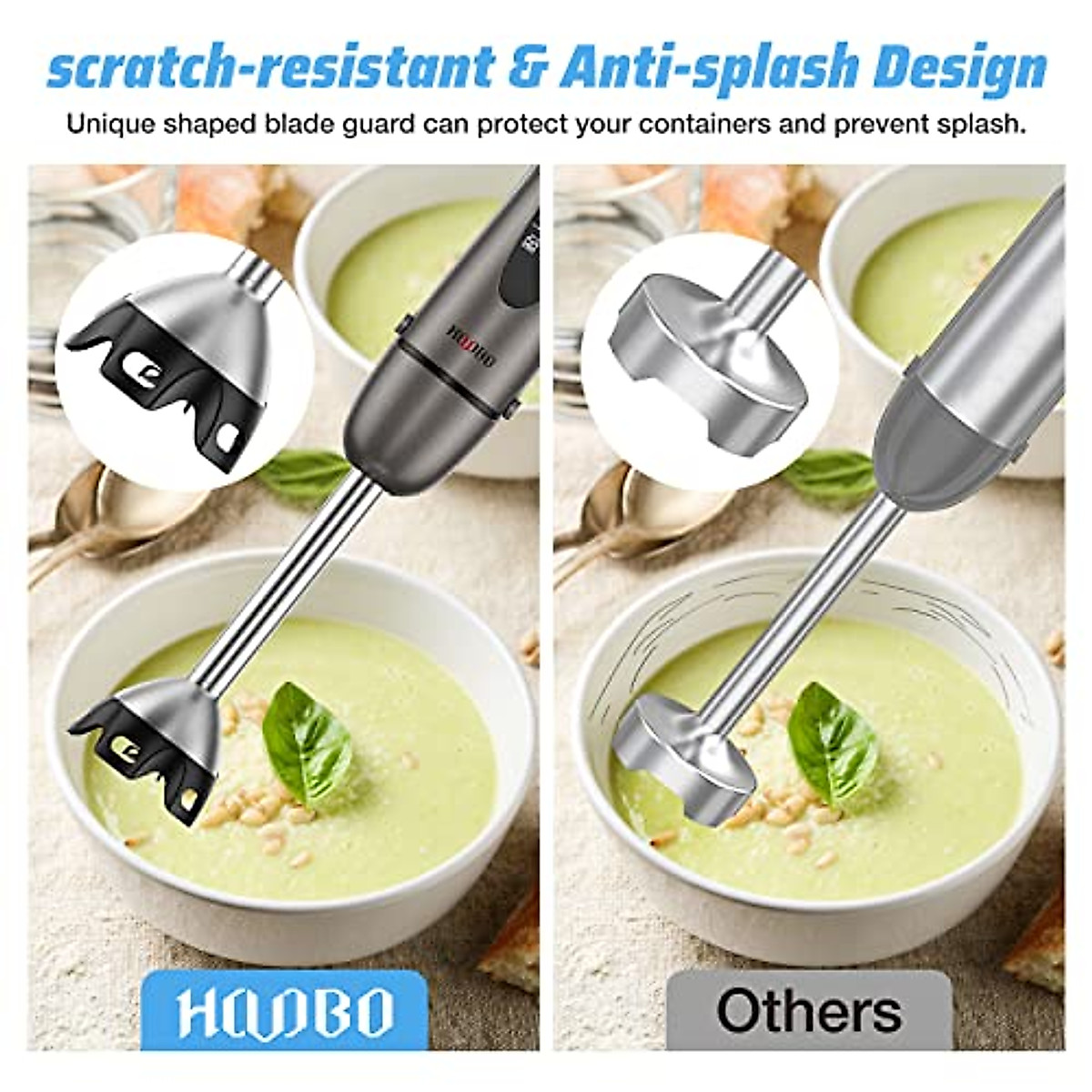 Immersion Blender 7-in-1 1000W Powerful Scratch Resistant Hand Blender, Stick Blender Handheld, 12 Speed and Turbo Mode, Low-Noise, with Beaker Chopper Whisk Milk Frother, BPA-Free