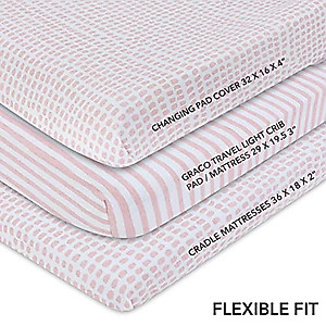 Ely's & Co. Patent Pending Waterproof Changing Pad Cover Set | Cradle Sheet Set by Ely's & Co no Need for Changing Pad Liner Mauve Pink Splash & Stripe 2 Pack for Baby Girl