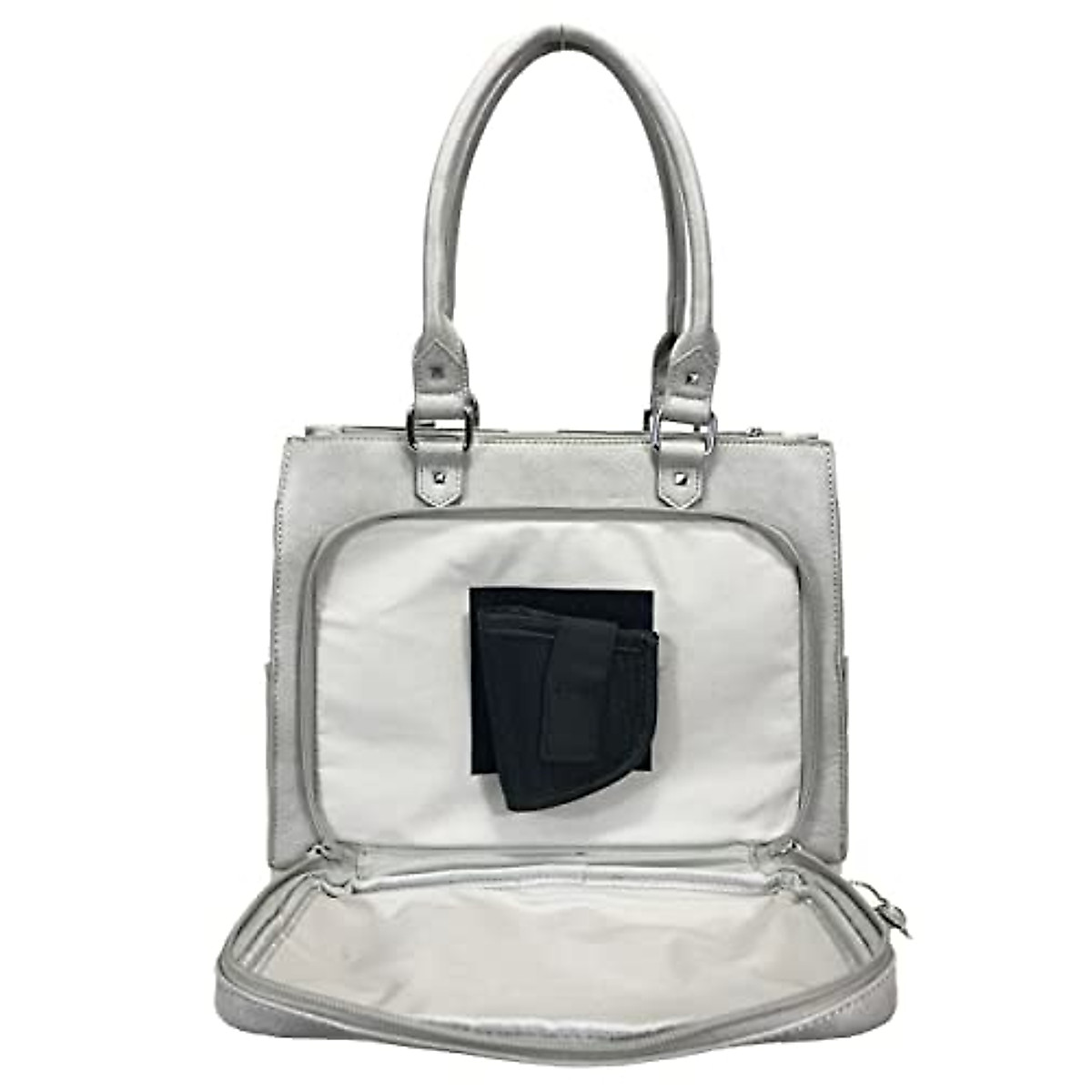 Zzfab Medium Studded Gun Purse Leatherette Locking Concealed Carry Bag Light Grey