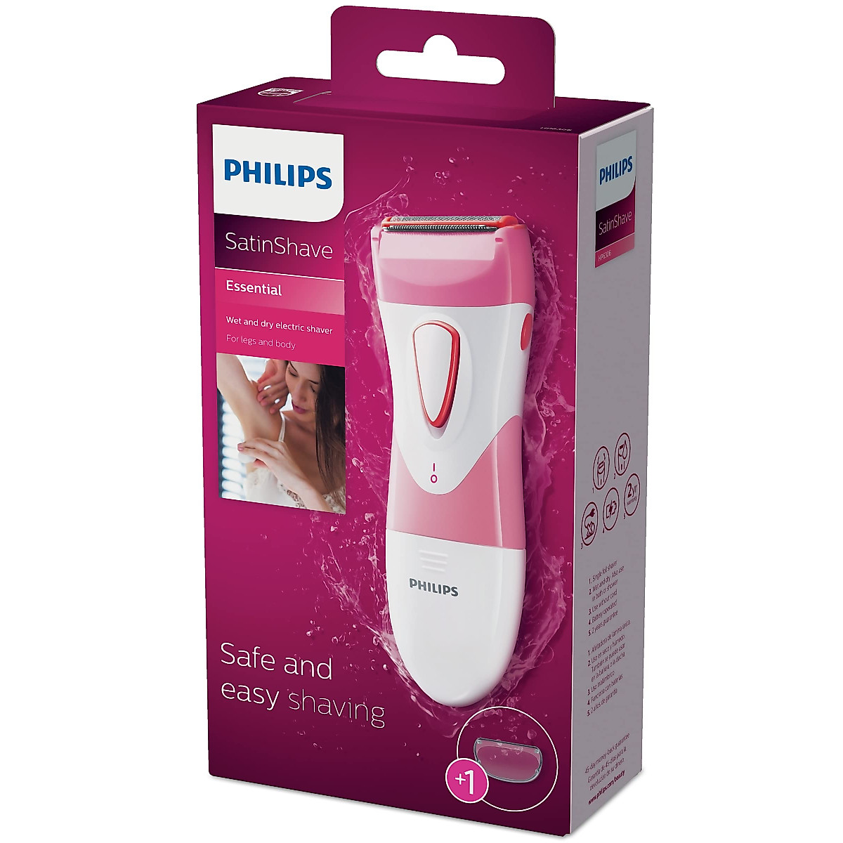 Philips Beauty SatinShave Essential Women's Wet & Dry Electric Shaver for Legs, Cordless, Pink and White, HP6306/50