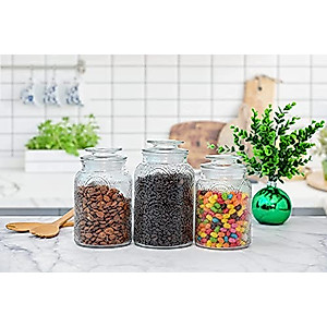 3pc Glass Canisters Set for Kitchen Counter with Airtight Lids - Retro Design - Pantry Organization Food Storage Containers for Cookies, Tea, Sugar, Candy Jars, Sugar Packet Holders, Great gift.