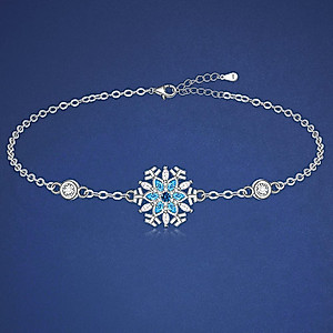 Snowflake Bracelet Adjustable Sterling Silver Chain Christmas Charm Bracelets for Women Blue Topaz Flower Holiday Jewelry