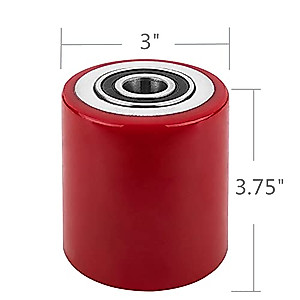 Lyplus Pallet Jack/Truck Load Wheels Set (2 pcs) 3" x 3.75" with Bearings ID 20mm Poly Tread Red - A Pair (Red)