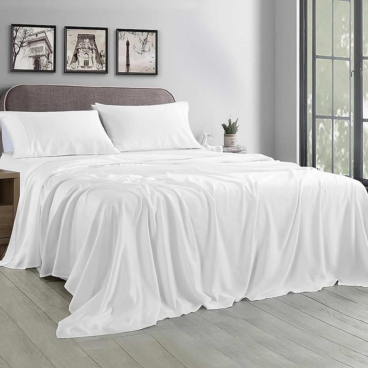 Banke Bihari 100% Egyptian Cotton 600 TC 1 Piece Fitted Sheet Only Soft & Smooth Hotel Feel Sateen Weave Solid 15" inch Extra Deep Pocket (Full XL-White)