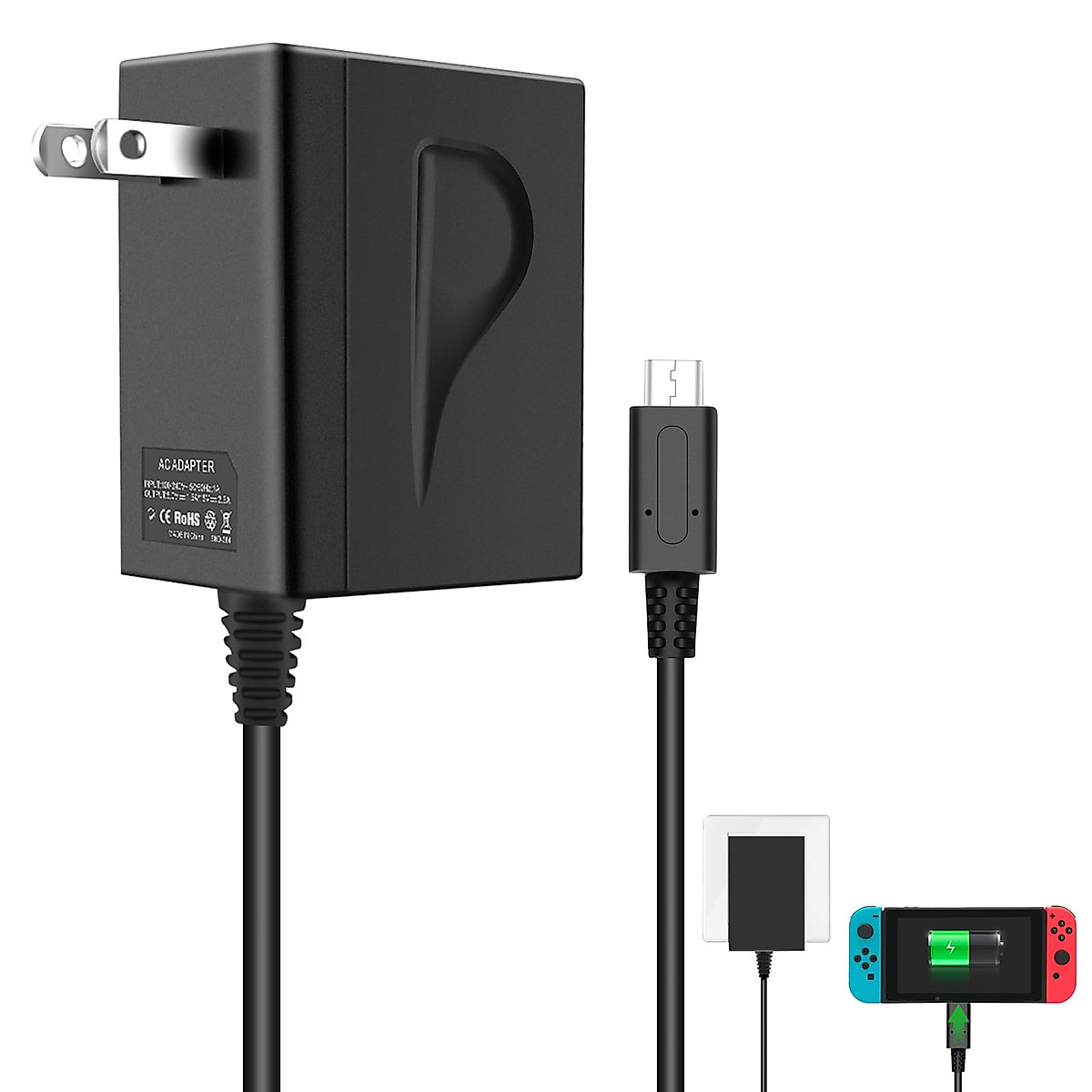 Support TV Mode AC Adapter Charger for Nintendo Switch, Power Supply 15V 2.6A Fast Charging for Switch Dock/Switch Lite and Pro Controller