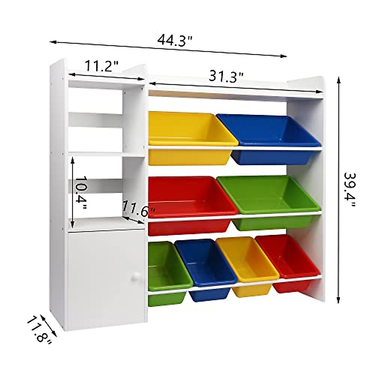Betterhood Kids Toy Storage Organizer Bins with Shelf, 4-Tier Playroom Organization and Storage W/8 Removable Boxes, Kids Bookshelf and Toy Storage for Kids Room, Bedroom, Nursery, Classroom (White)