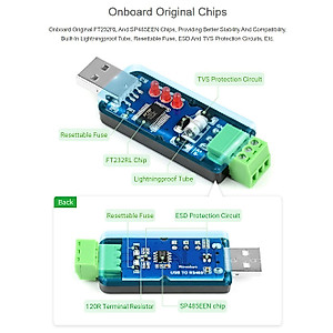 2PCS Waveshare Industrial USB to RS485 Converter with Original FT232RL and SP485EEN Embedded Protection Circuits for Industrial Control Equipments and/or Applications