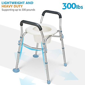 OasisSpace Stand Alone Raised Toilet Seat 300lbs - Medical Raised Commode Toilet with Splash Guard and Safety Frame, Height Adjustable Legs, Bathroom Assist Frame for Elderly, Handicap, Disabled