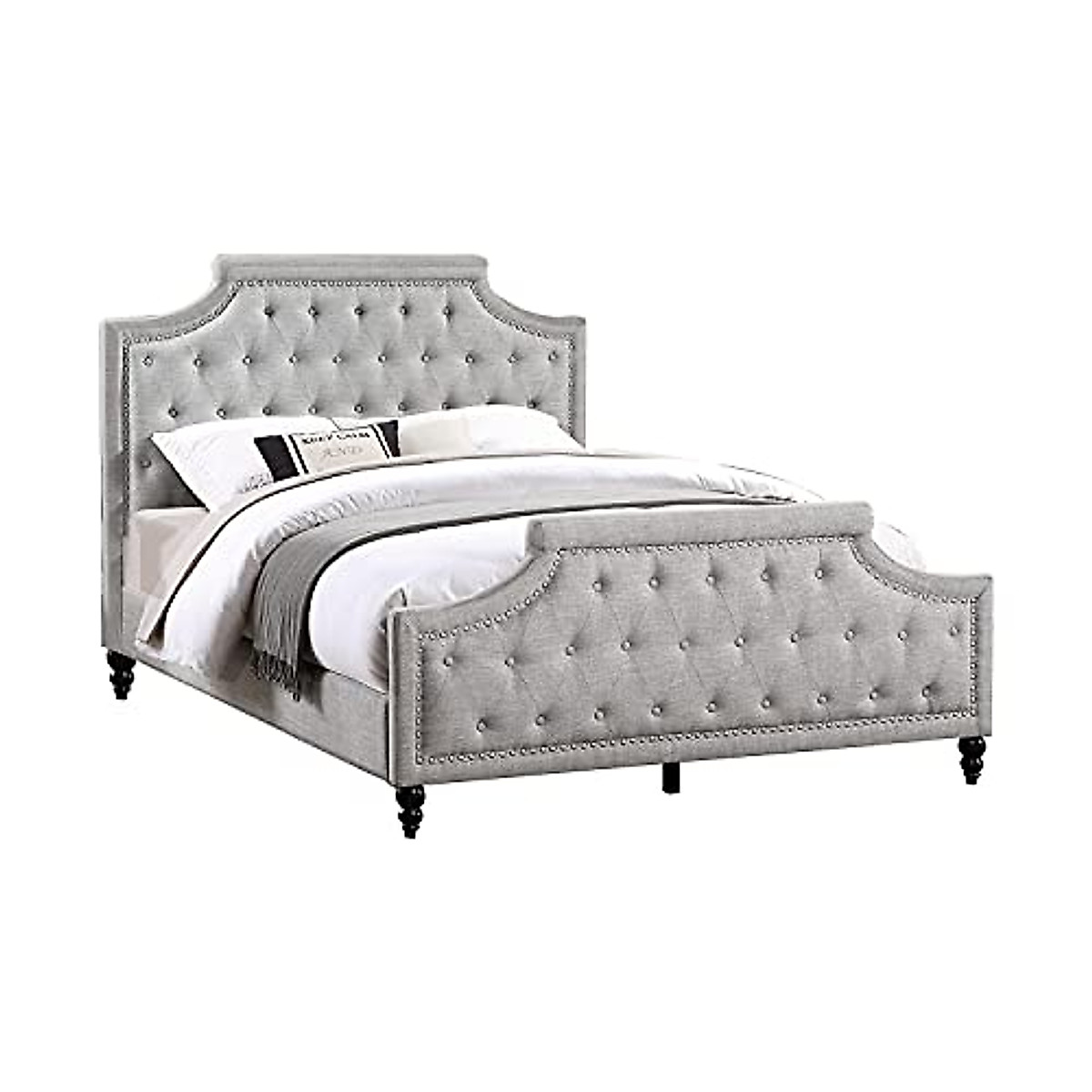 Simple Relax Polyfiber Upholstered Cal. King Bed with Button Tufted Design, Grey