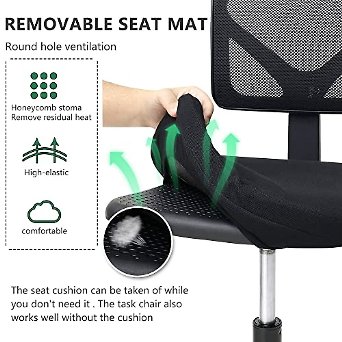 Home Office Chair Executive Rolling Swivel Ergonomic Chair, Computer Chair with Lumbar Support Task Mesh Chair Armless Desk Chair,Black