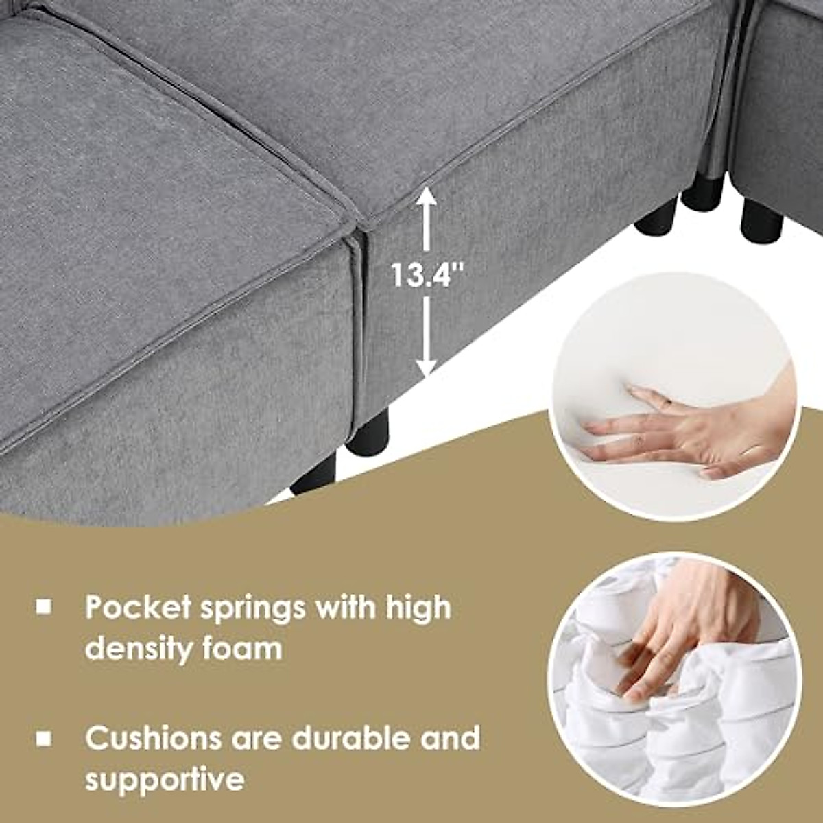 Brabrety 97 * 74" Modern Minimalist Style Sectional Sofa,L-Shaped Couch Set with 2 Free Pillows,5-seat Chenille Fabric Couch with Chaise Lounge for Living Room, Apartment, Office. (Grey#Chenille)