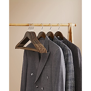 SONGMICS Velvet Wooden Hangers, Set of 20 Wooden Hangers with Velvet Surface, Non-Slip Coat Hangers with Shoulder Grooves, Pants Bar, 360° Swivel Hook, for Jackets Shirts, Dark Walnut UCRW012V02