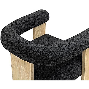 Meridian Furniture 566Black-C Barrel Collection Mid-Century Modern Dining Chair with Solid Wood Natural Finish, Rich Black Boucle Fabric, 27.5" W x 24" D x 28" H, Black