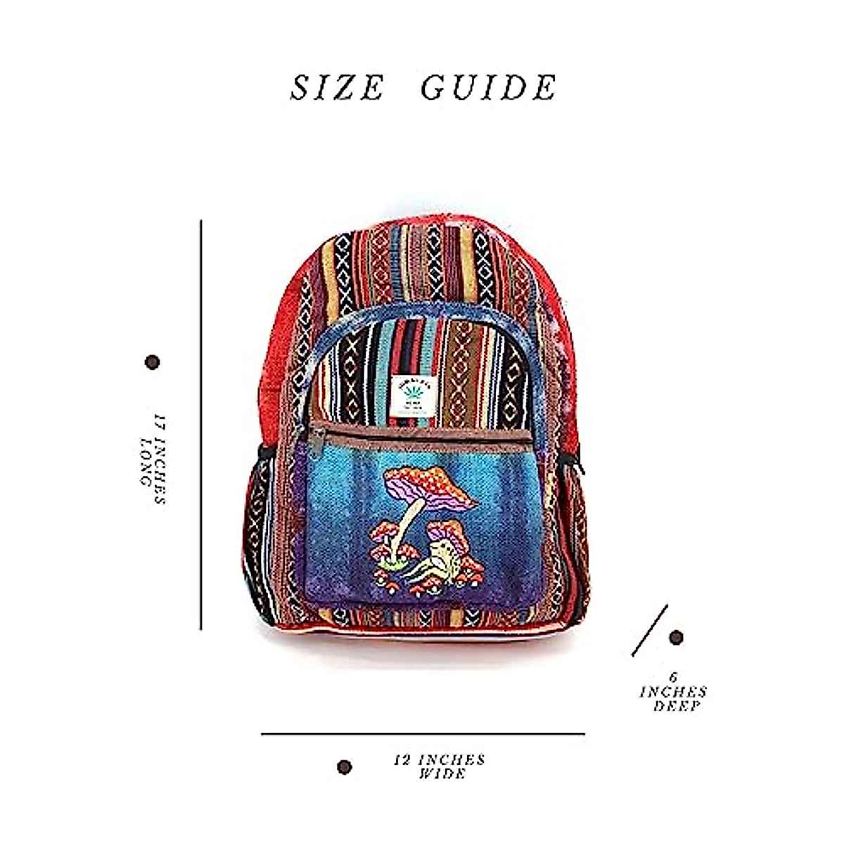 Unique Frog & Mushroom Embroidered Himalaya Hemp Hippie Backpack Festival Backpack FAIR TRADE Handmade with Love. (LARGE)