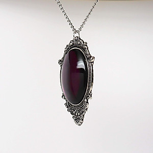 Real Metal Purple Cabochon in Antiqued Silver Finish Pewter Frame Pendant Necklace