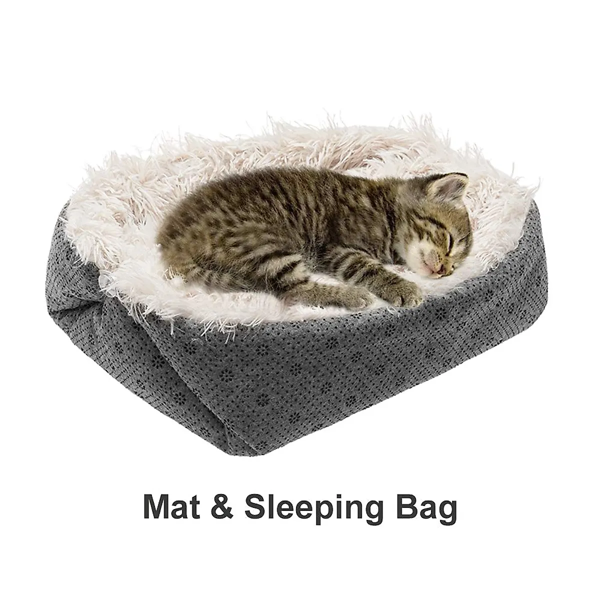 PUPTECK Furry Self Warming Cat Bed Mat - Foldable Convertible Thermal Cat Sleeping Bag Pad, Comfy Pet Heated Nest Mat Anti-Slip for Cat & Puppy