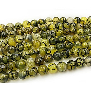 NHBT YU 1 Strand Yellow Gragon Pattern Agates Natural Stone Spacer Beads 4-12mm Loose Charm Bead for DIY Jewelry Making Manual Material T719 (Item Diameter : 10mm 38pcs)