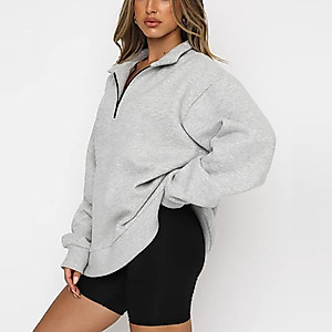 SAFRISIOR Women’s Oversized Half Zip Sweatshirt Drop Shoulder Long Sleeves Collar Quarter 1/4 Zipper Pullover Grey