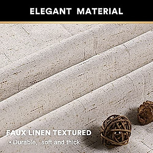 PrinceDeco Primitive Textured Linen 100% Blackout Curtains for Bedroom/Living Room Energy Saving Window Treatment Curtain Drapes, Burlap Fabric with White Thermal Insulated Liner (42 x 84in, Natural)