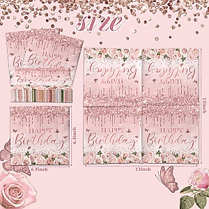 Pink Rose Gold Birthday Party Supplies - 40Pcs Birthday Napkins Disposable Rose Gold Foil Paper Napkins Rose Gold Theme Birthday Party Decoration for Girls 50th 60th Women Birthday Party
