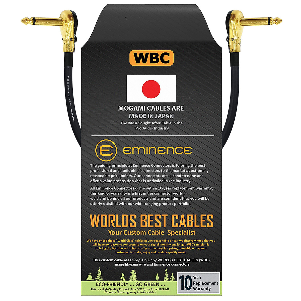 WORLDS BEST CABLES 18 Inch - Pedal, Effects, Patch, Instrument Cable Custom Made Made Using Mogami 2524 Wire and Eminence Gold Plated ¼ inch (6.35mm) R/A Pancake Type Connectors