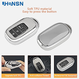 UHONSN Accessories for Honda Civic Accord 2022 Key Fob Cover Car Keys Shells Keychains Full Covers Protector Case Soft TPU Silver