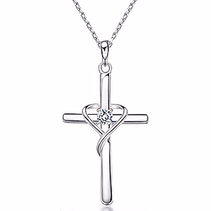 AmorAime 925 Sterling Silver Cross Necklace for Women Men 5A CZ Birthstone Necklaces Gifts for Mother's Day, Birthday or Anniversary