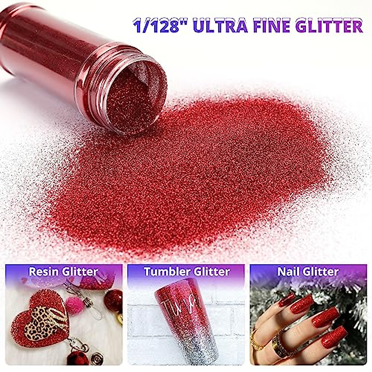 HTVRONT Red Fine Glitter for Crafts - 200g/7oz Extra Fine Glitter for Resin, Portable Ultra Fine Glitter for Tumblers & Ornaments & Cosmetic & Painting Craft Glitter Nails Glitter