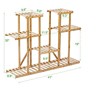 Bamboo Plant Stand Rack 4 Tier Indoor&Outdoor Multiple Flower Pot Holder Shelf Planter Display Shelving Unit for Patio Garden, Living Room, Corner Balcony and Bedroom (13 Flowerpots)