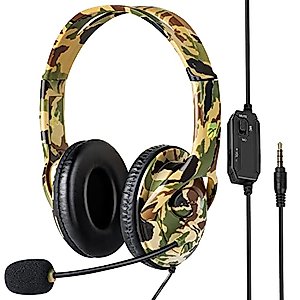 FNSHIP 3.5mm Port Wired Gaming Headset Stereo bass-Isolated Headphones with mic Volume Control Compatible for PS4 PS5 New X-Box One PSP PC Laptop Tablet PC Phone (Camouflage Green)