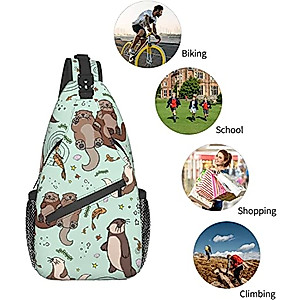 Sea Otter Unisex Sling Backpack Crossbody Shoulder Bags for Men Women Lightweight Daypacks Casual Chest Bag with Adjustable Strap for Walking Biking Hiking Travel Sport Gym
