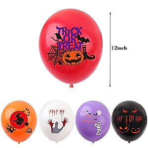 Halloween Balloon Pull Flag Insert Set of 36, 15 Black Orange Purple Halloween Balloon Decorations with Confetti Balloon Skeleton Bat Ghost Pull Flag, Halloween Theme Birthday Party Supplies