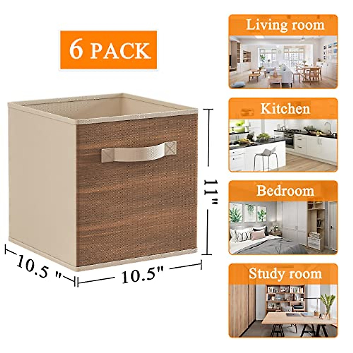 Wisdom Star Fabric Storage Cubes with Handle, Foldable 11 Inch Cube Storage Bins, 6 Pack Storage Baskets for Shelves, Storage Boxes for Organizing Closet Bins