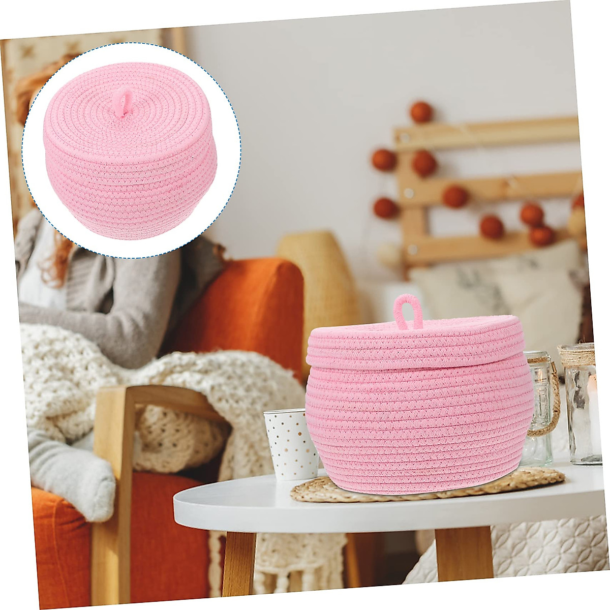 JOINPAYA 1pc cotton rope storage basket Woven Containers Round Organizer Basket Cotton Rope Bin Cotton Rope Basket With Lid Little Organizer Small Basket Multifunction dirty laundry basket