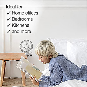 Lasko Clip Fan, 2 Quiet Speeds, 360 Degree Pivot, Portable for Office, Bedroom, Kitchen, 6", White, 2004W