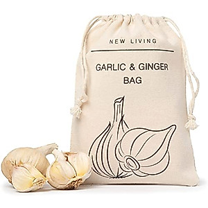 Garlic and Ginger Bag | Organic Linen Cotton Material | Eco Product | by New Living | Food Storage Bag |14 x 19 cm (1 Pack), Beige
