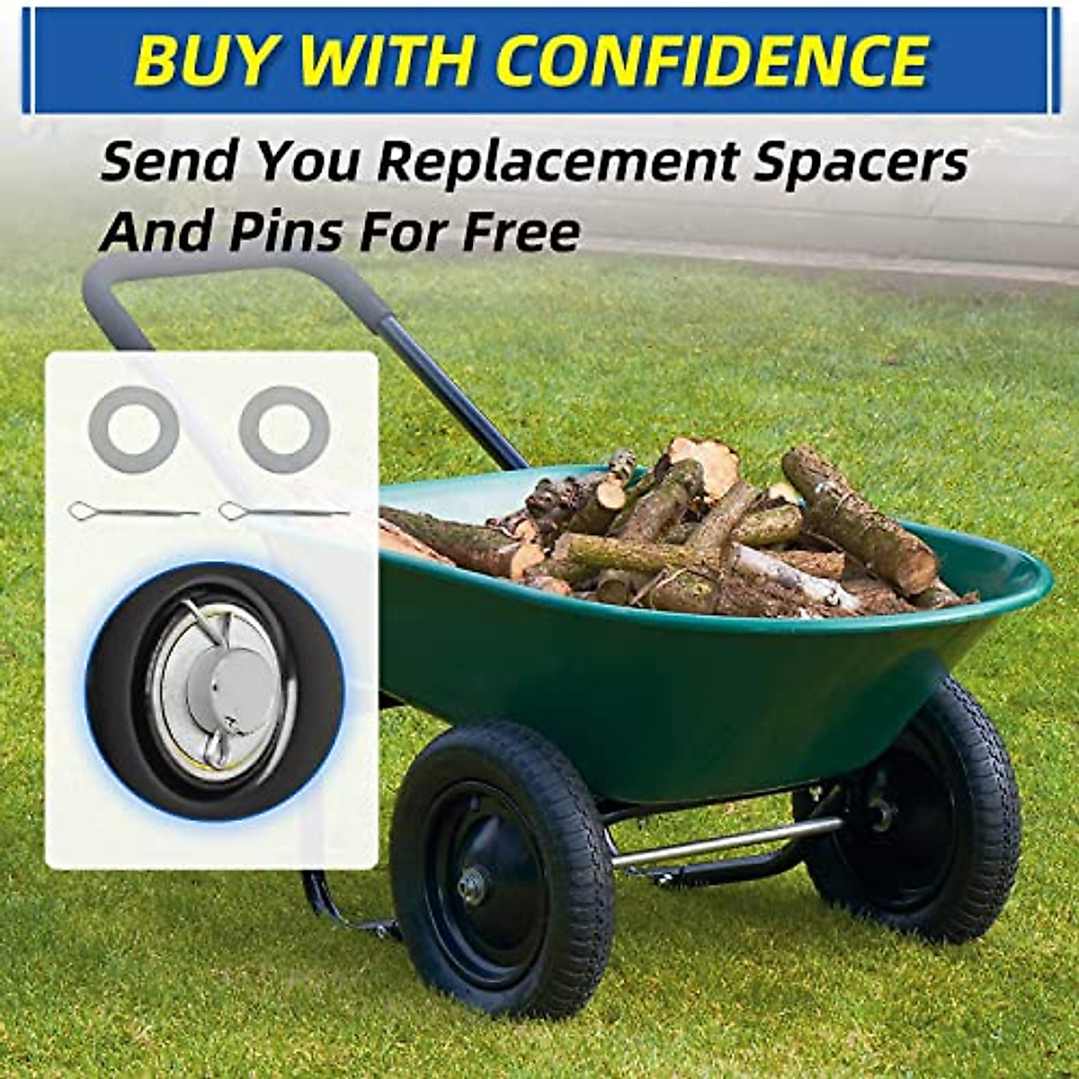 GICOOL 13-Inch Gorilla Cart Tire, Flat-free Solid Tire and Wheel Replacement, with 5/8" Axle Bore Hole, 2.2" Offset Hub for Wheelbarrow Garden Wagon Trolley Dolly Lawn Mover Go Kart