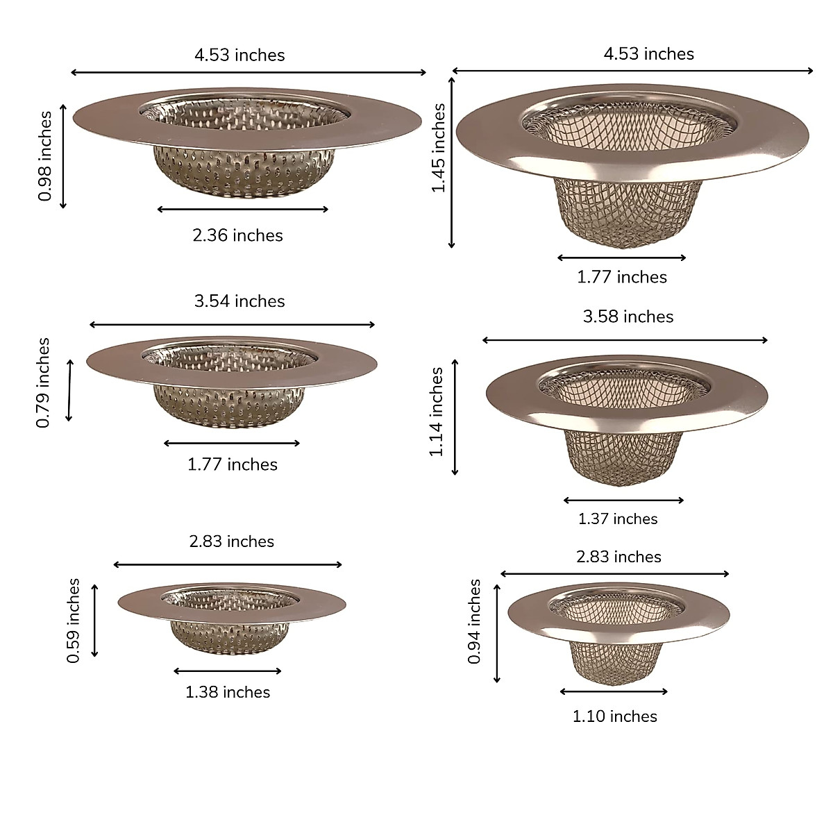 BaraBara Kitchen Sink Strainer, Stainless Steel Sink Drain Strainer, Kitchen Sink Strainer Basket, 6 Pieces Ideal for Kitchen, Bathroom, Shower Room.