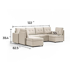 LINSY HOME Oversized Modular Couch, Rubik III 6 Seats with Ottoman Convertible U Shaped Sectional Sleeper Sofa with Storage, All Covers Changeable Washable, Grey