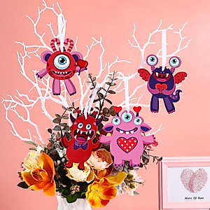 Sumind 24 Sets Valentine's Day Craft Kits for Kids, DIY Craft Ornament Valentine Class Game Activities Paper Craft Hanging Ornament for Valentines Day Decorations