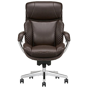 Serta iComfort i6000 Series Big & Tall Ergonomic Bonded Leather High-Back Executive Chair, Brown/Silver
