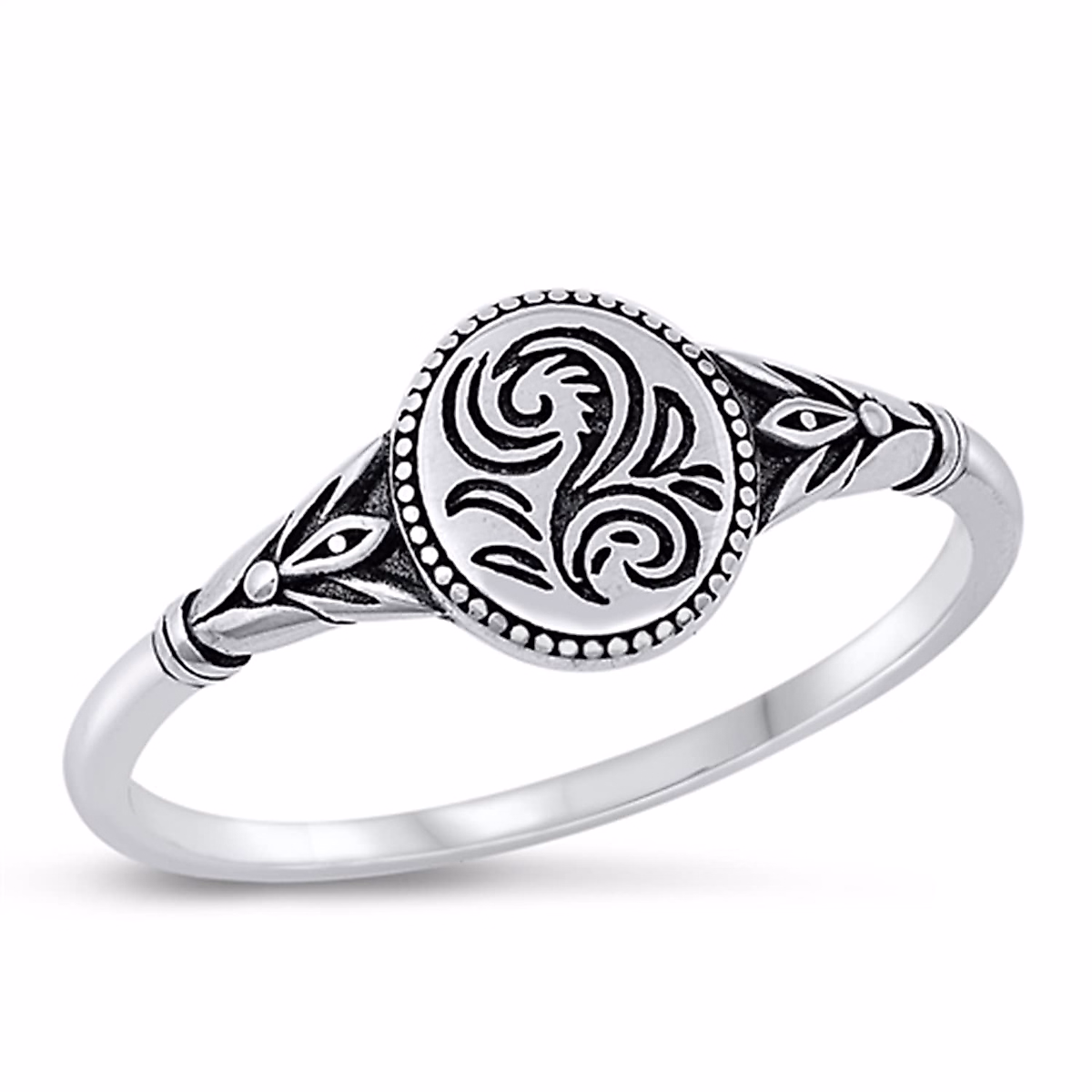 PERFECTJEWELZ Fancy Floral Art Deco Ring 925 Sterling Silver 8mm Size 5