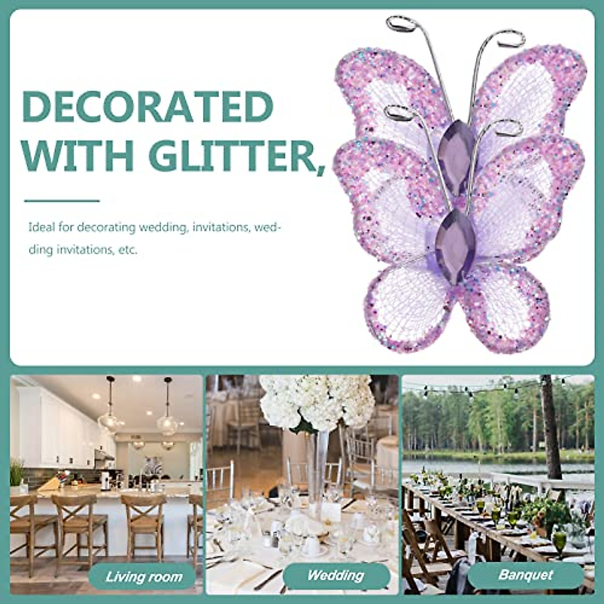 Sheer Mesh Wire Glitter Butterfly, Wedding Decorative Butterflies Decors with Gem, Craft Organza Butterflies for DIY Craft Wedding Home Decor, 50pcs