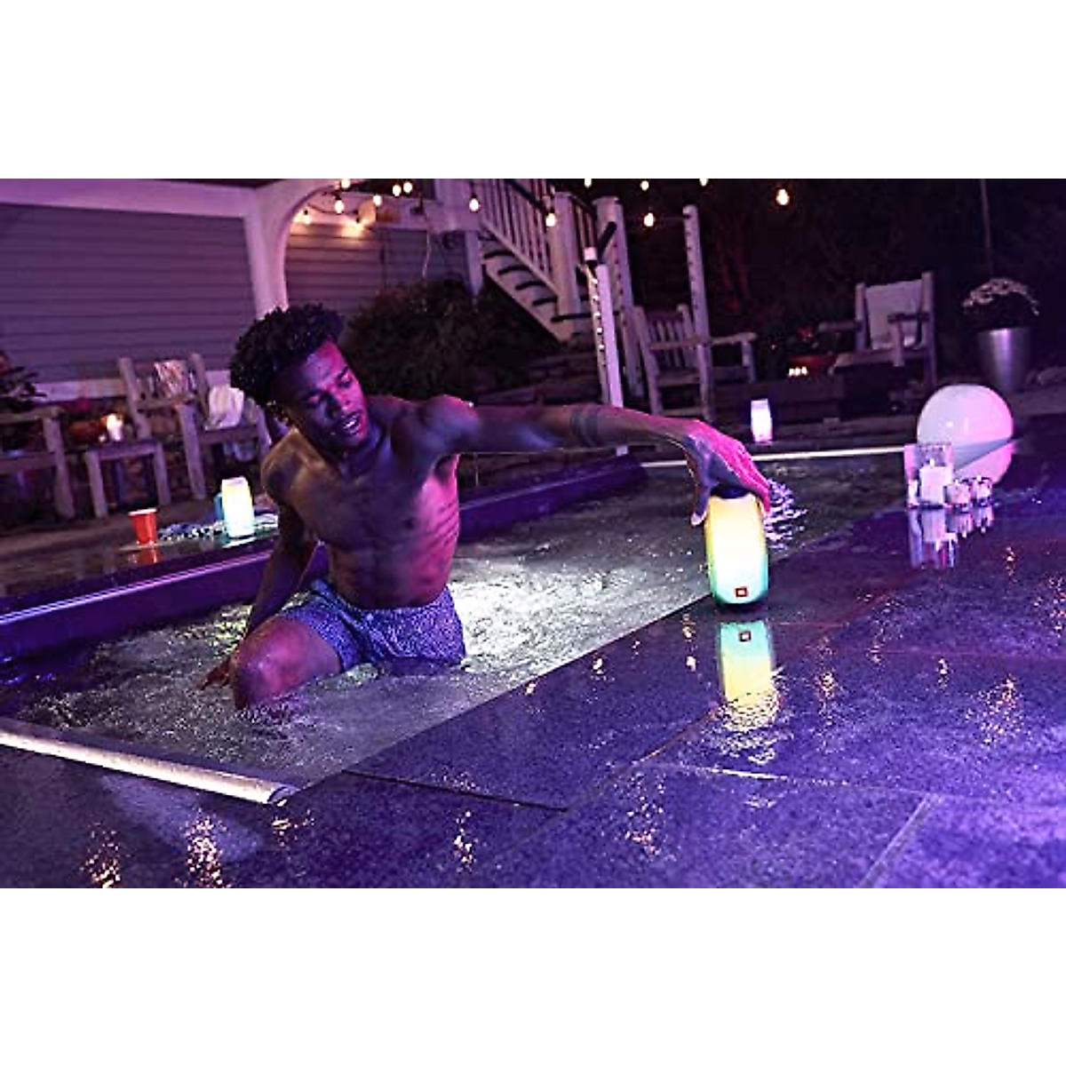 JBL Pulse 4 - Waterproof Portable Wireless Bluetooth Speaker with Light Show, Includes LED Flashlight Key Chain Bonus - Black