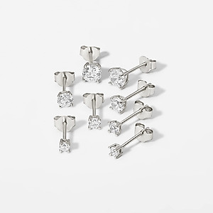Amazon Essentials Sterling Silver Round CZ Stud Set 2.5 mm/3 mm/4 mm/5 mm, Silver
