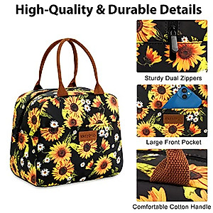 Idle Hippo Lunch Bags for Women Insulated Lunch Box Cooler Tote Bag with Front Pocket Reusable Lunch Bag for Men Adults Girls Work Hiking Picnic - Sunflower