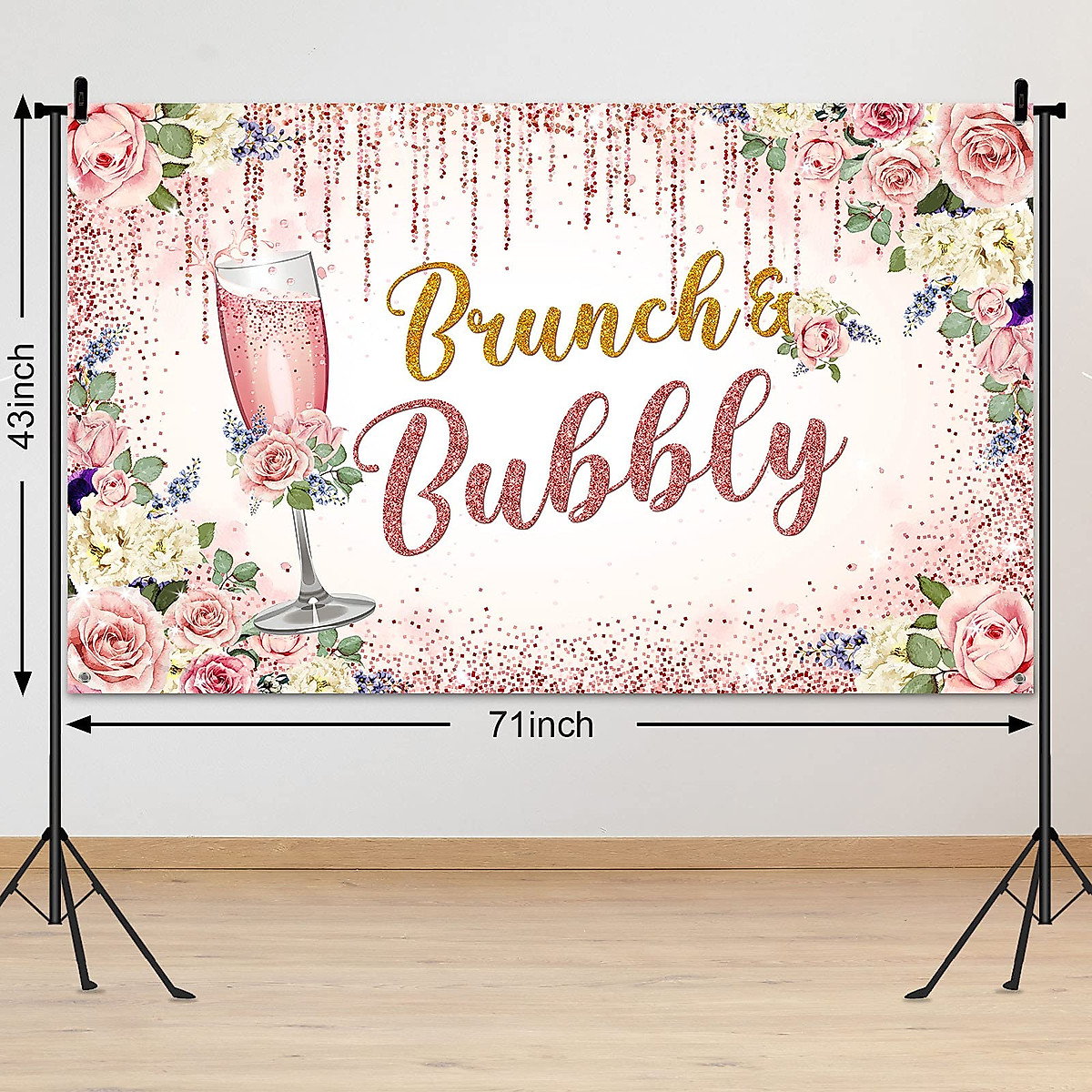 Tegeme Rose Gold Bridal Shower Brunch Backdrop Decoration 6 x 4 FT Bar Banner Pink Champagne Background for Wedding Bachelorette Birthday Party Supplies, Photo Booth Props Decor